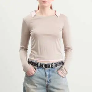 KIJUN Collared Long Sleeve Jersey Top