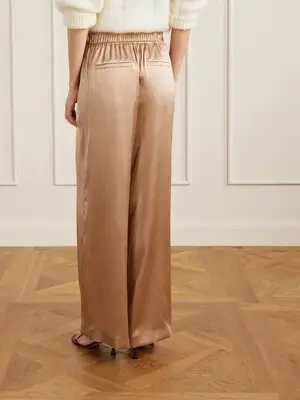 Brunello Cucinelli Stretch Silk-blend Satin Wide-leg Pants - Brown
