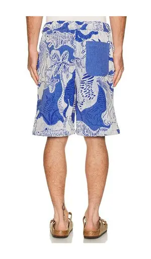 Oas Terrycloth Printed Drawstring Shorts - Blue