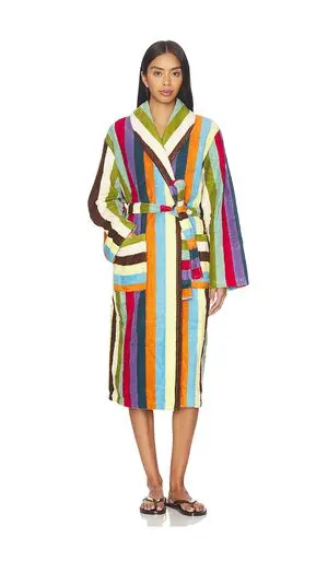 DUSEN DUSEN Stripe Bathrobe In Green,orange