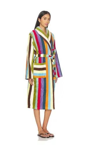 DUSEN DUSEN Stripe Bathrobe In Green,orange