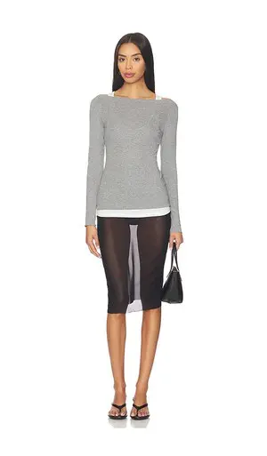 AYA MUSE Long Sleeve Boatneck Tee - Gray