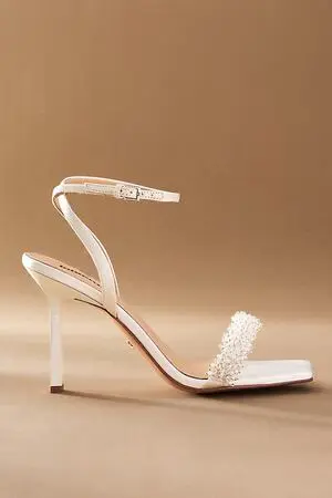 Lola Cruz Strappy Crystal Beaded Sandals - White