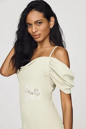 BL-NK Off-shoulder Lace Midi Dress - Light Green