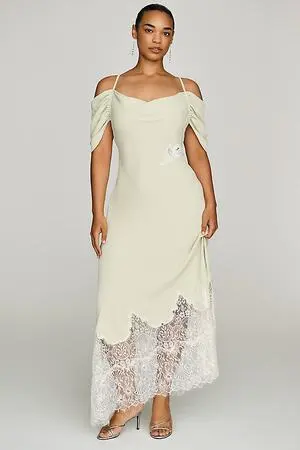 BL-NK Off-shoulder Lace Midi Dress - Light Green