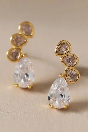 SEREFINA Triple Teardrop Cubic Zirconia Earrings - Gold