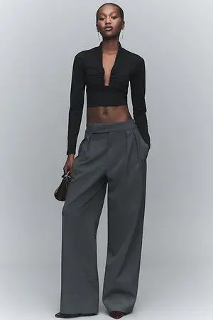 Susana Monaco Plunge-neck Long-sleeve Crop Top