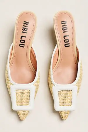 BIBI LOU Woven Raffia Kitten Heel Mules - Neutral