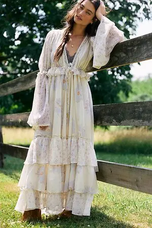 Free People Calypso Maxi Dress With Tiered Silhouette - Tea Combo