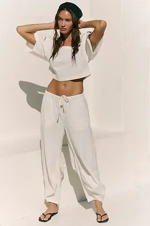 Free People Cotton Poplin Pant Set - Ivory