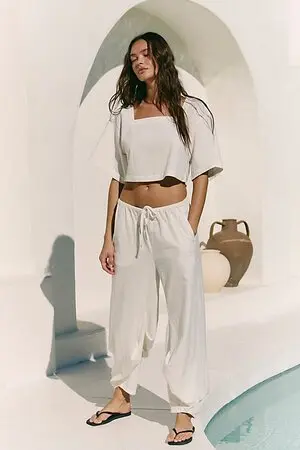 Free People Cotton Poplin Pant Set - Ivory