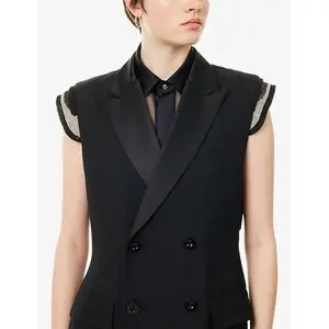 Sacai Pleated Peak-lapels Woven-blend Vest