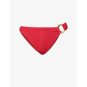 Monday Swimwear Bronte Gold-ring Crinkle Bikini Bottom - Cherry Crinkle