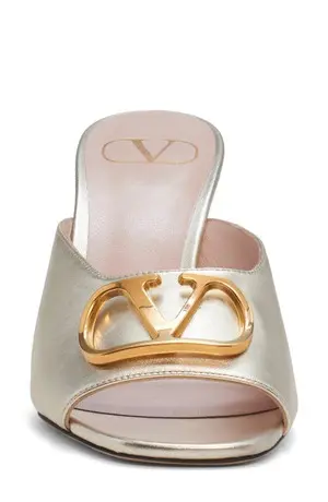 Valentino Garavani Vlogo Signature Metallic Sandal - Platinum