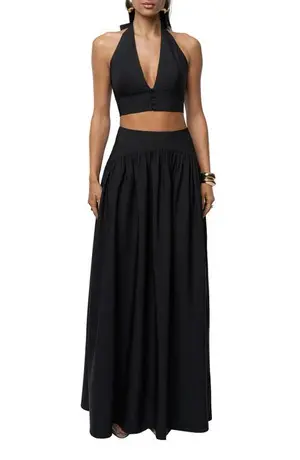 JLUXLABEL Halter Crop Top & Maxi Skirt Set - Black
