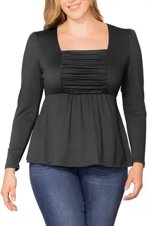 KIYONNA Rylan Ruched Knit Top - Black Noir