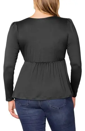 KIYONNA Rylan Ruched Knit Top - Black Noir