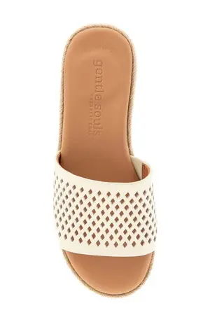 Gentle Souls Vandy Perforated Platform Slide Sandal - Stone Leather