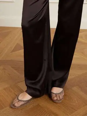 Christopher Esber Minette Leather-trimmed Crystal-embellished Mesh Ballet Flats - Brown