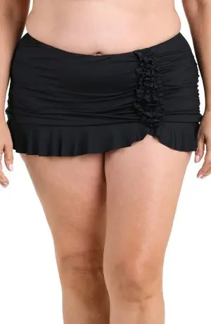 La Blanca Island Ruffle Skirted Bikini Bottoms - Black