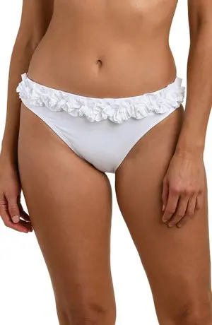 La Blanca Island Goddess Ruffle Bikini Bottom White