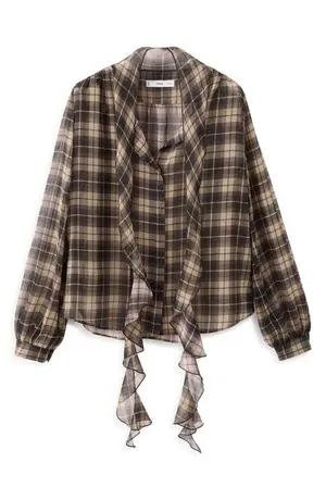 Mango Scott Plaid Pussy-bow Top