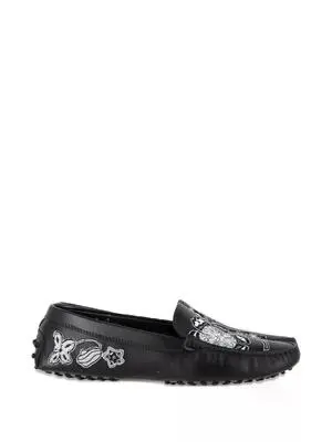 TOD'S Flower-embroidered Leather Loafers