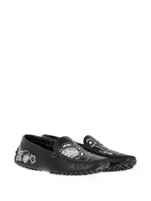 TOD'S Flower-embroidered Leather Loafers