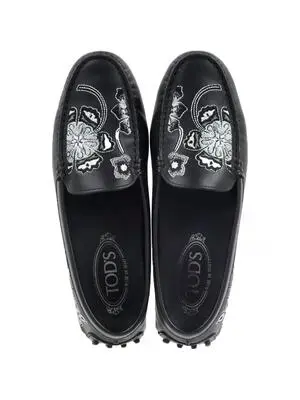 TOD'S Flower-embroidered Leather Loafers