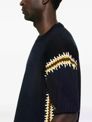 Prada Striped Short-sleeve Cotton Knit Top