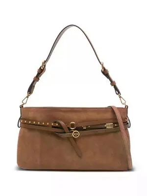 Pinko Suede Shoulder Bag With Logo Detail Buckle - Brown