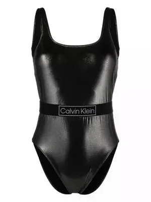 Calvin Klein Scoop-back Metallic Swimsuit - Grey
