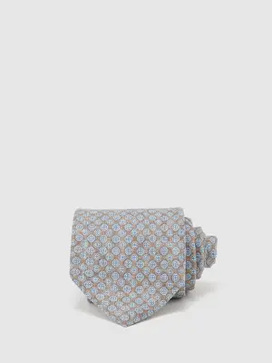 REISS Fiore Silk Micro-floral Medallion Tie - Brown / Soft Blue