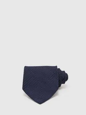 REISS Vittorio Cotton-silk Stripe Seersucker Neck Tie - Navy