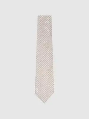 REISS Vittorio Cotton-silk Stripe Seersucker Neck Tie - White / Camel Brown