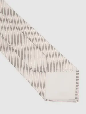 REISS Vittorio Cotton-silk Stripe Seersucker Neck Tie - White / Camel Brown