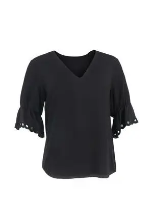 Chloé Scalloped-sleeve V-neck Blouse - Black
