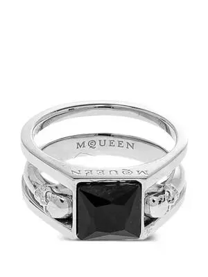 Alexander McQueen Twin Skull Square Ring - Silver