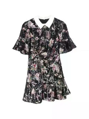 SELF-PORTRAIT Floral Sequined Mini Dress - Black