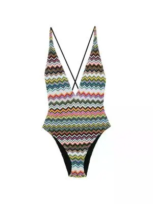 Missoni Chevron V-neck Swimsuit - Black