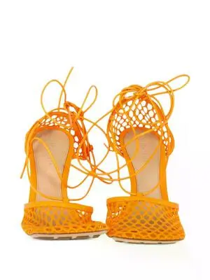 Bottega Veneta Squared-toe Lace-up Leather Sandals - Orange