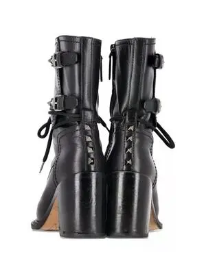 Valentino Garavani Rockstud Embellished Buckled Heeled Boots