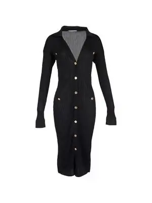 Versace Ribbed Buttoned Midi Dress