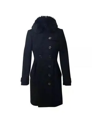 Burberry Fur-collar Double-breasted Virgin Wool Coat