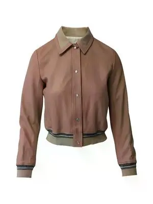 Sandro Leather Ribbed Bomber Jacket