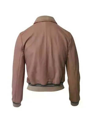 Sandro Leather Ribbed Bomber Jacket