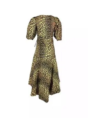 GANNI Leopard-print Wrap Midi Dress