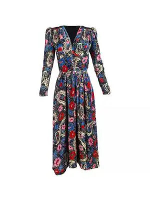 ISABEL MARANT VINTAGE Moyranid Floral-print Velvet Midi Dress - Blue