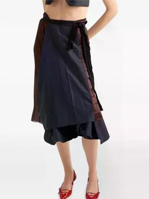 Prada Faille Patchwork Midi Skirt - Brown