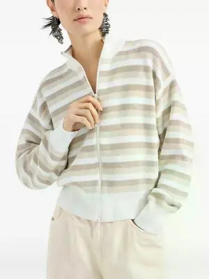 Brunello Cucinelli Ribbed Striped Cardigan - White